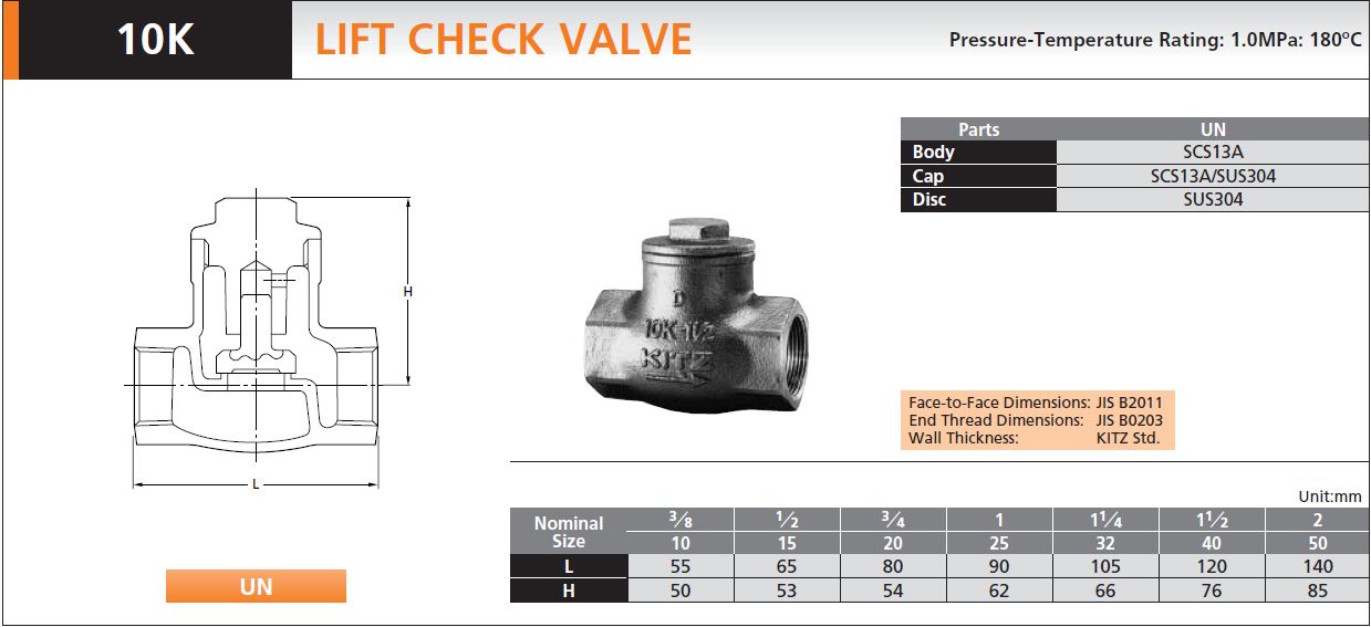 Check Valve, KITZ Lift Check Valve - UN - KC Mahanakorn Co.,Ltd.