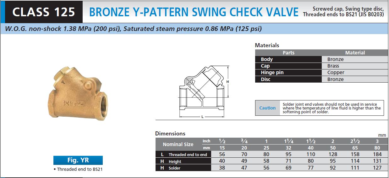 Check Valve, KITZ Y-Pattern Swing Check Valves - YR - KC Mahanakorn Co.,Ltd.