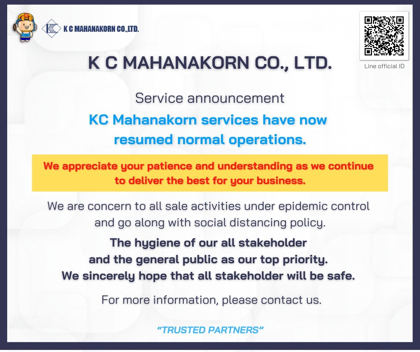 Service announcement KC Mahanakorn services have now resumed normal ...