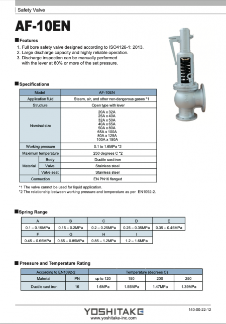 Safety and Relief Valve, YOSHITAKE AF-10EN - KC Mahanakorn Co.,Ltd.