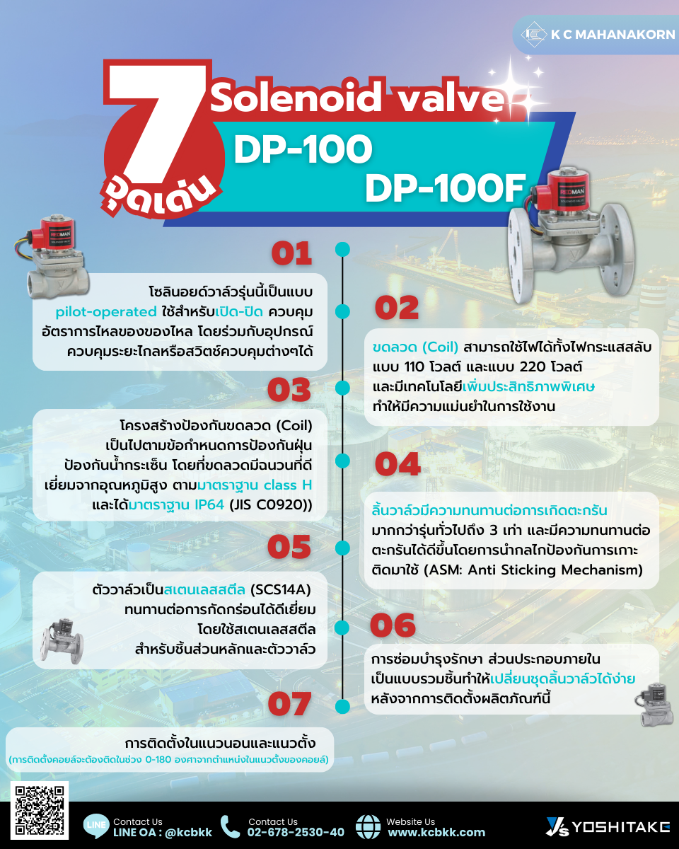7 จุดเด่น Solenoid Valve DP-100 / DP-100F - KC Mahanakorn Co.,Ltd.